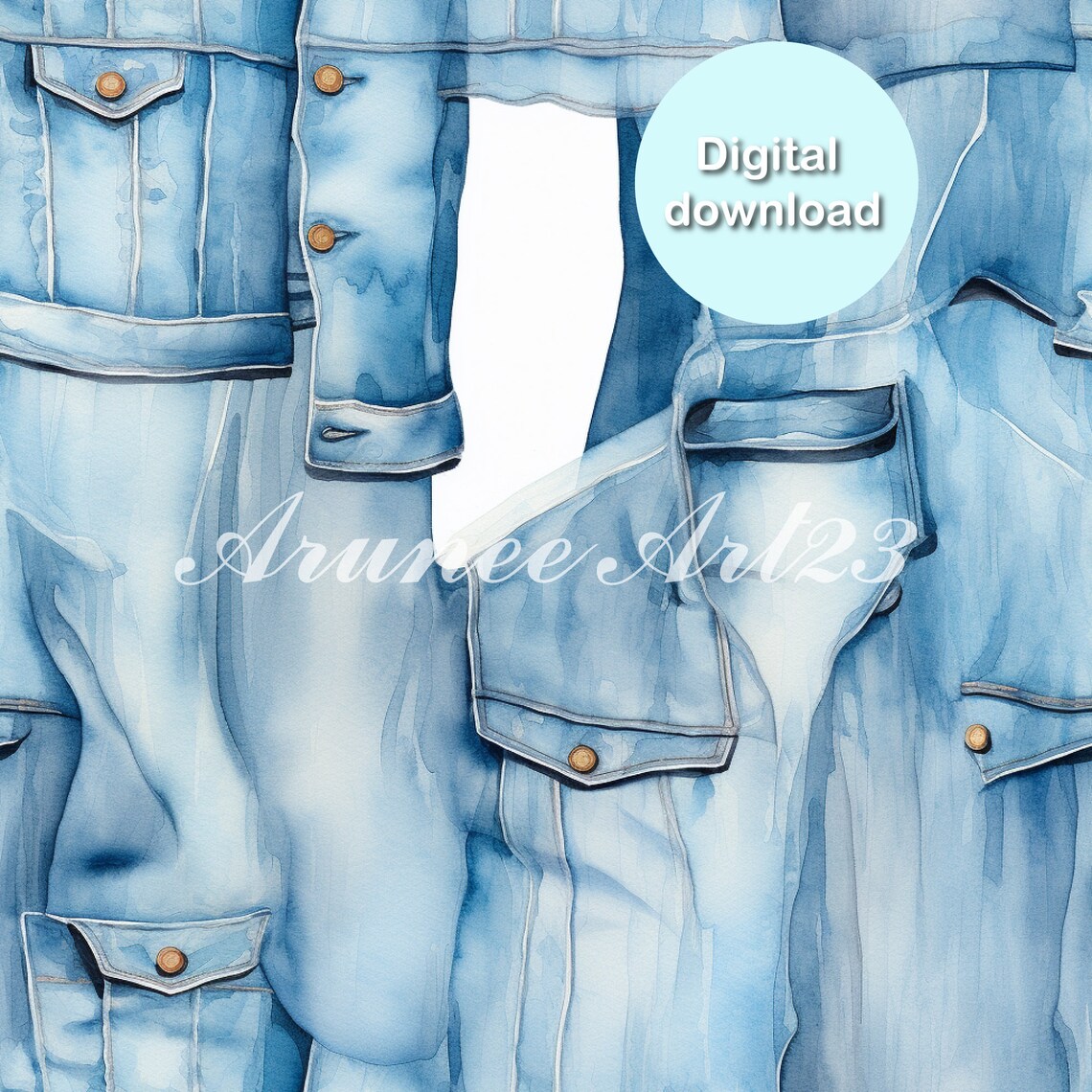 JP05 Denim Jacket Watercolor Illustration Seamless ,white Bluefabric ...