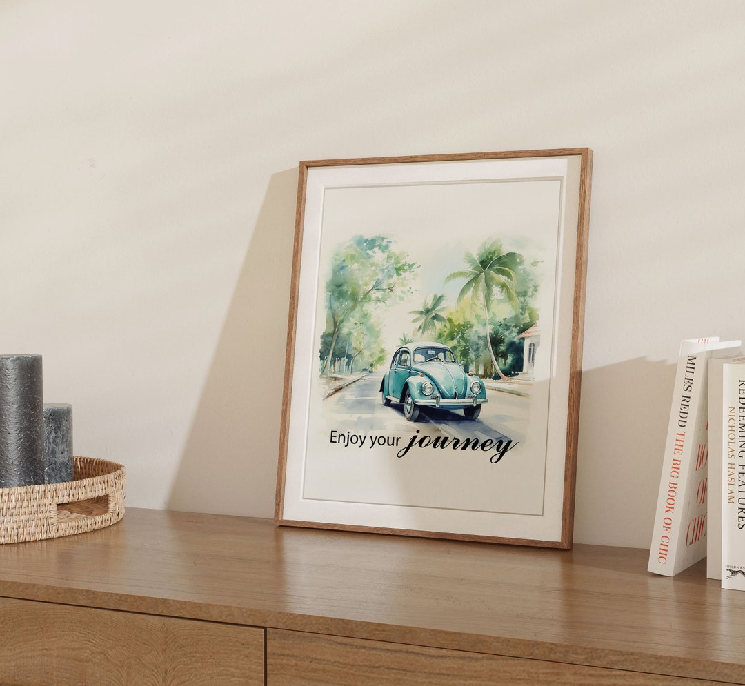 Vintage Car Watercolor Wall Art, Quote Wall Art, Wall Art, Bedroom ...