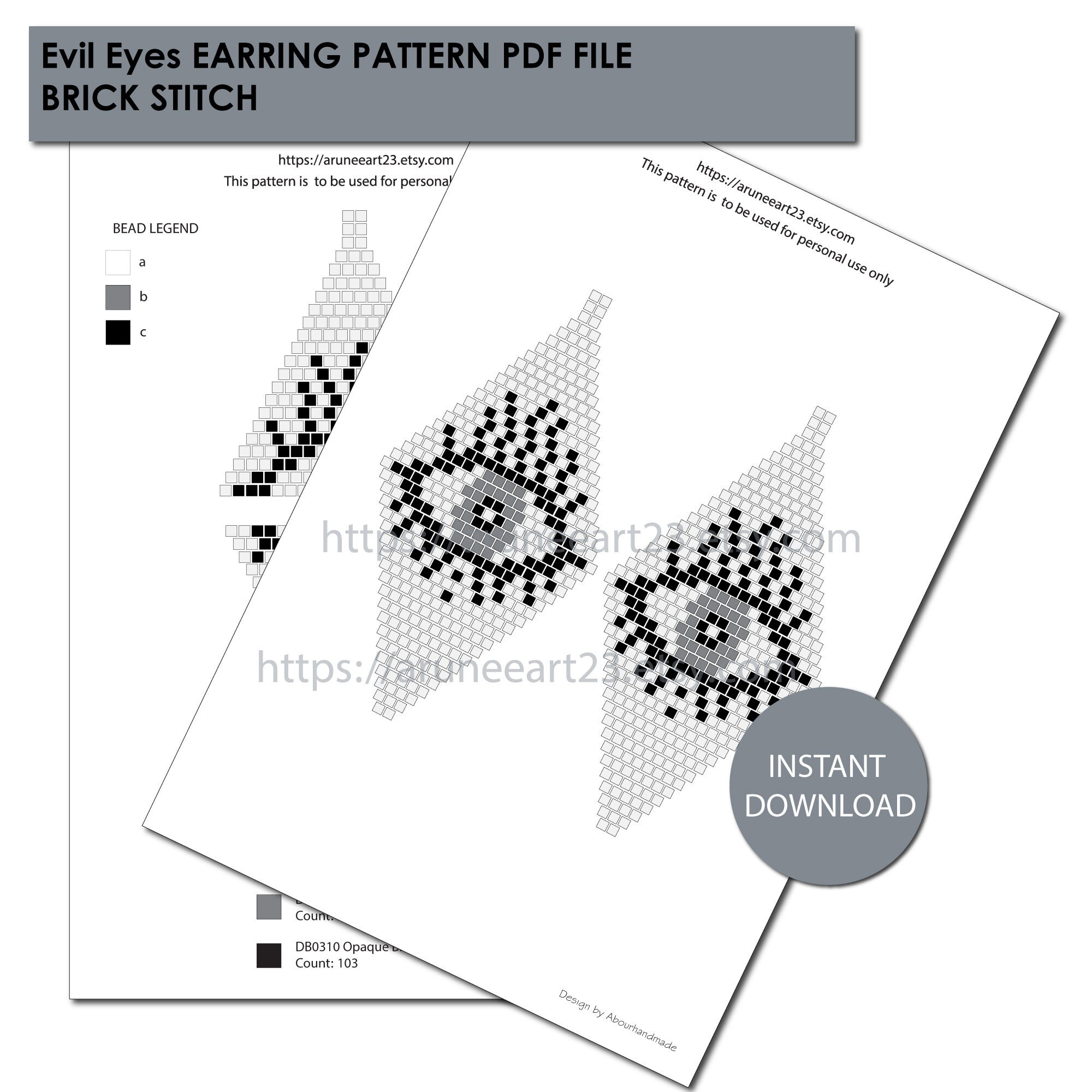 Evil Eyes Black White Bead Pattern Earring Instant Download Valentine ...