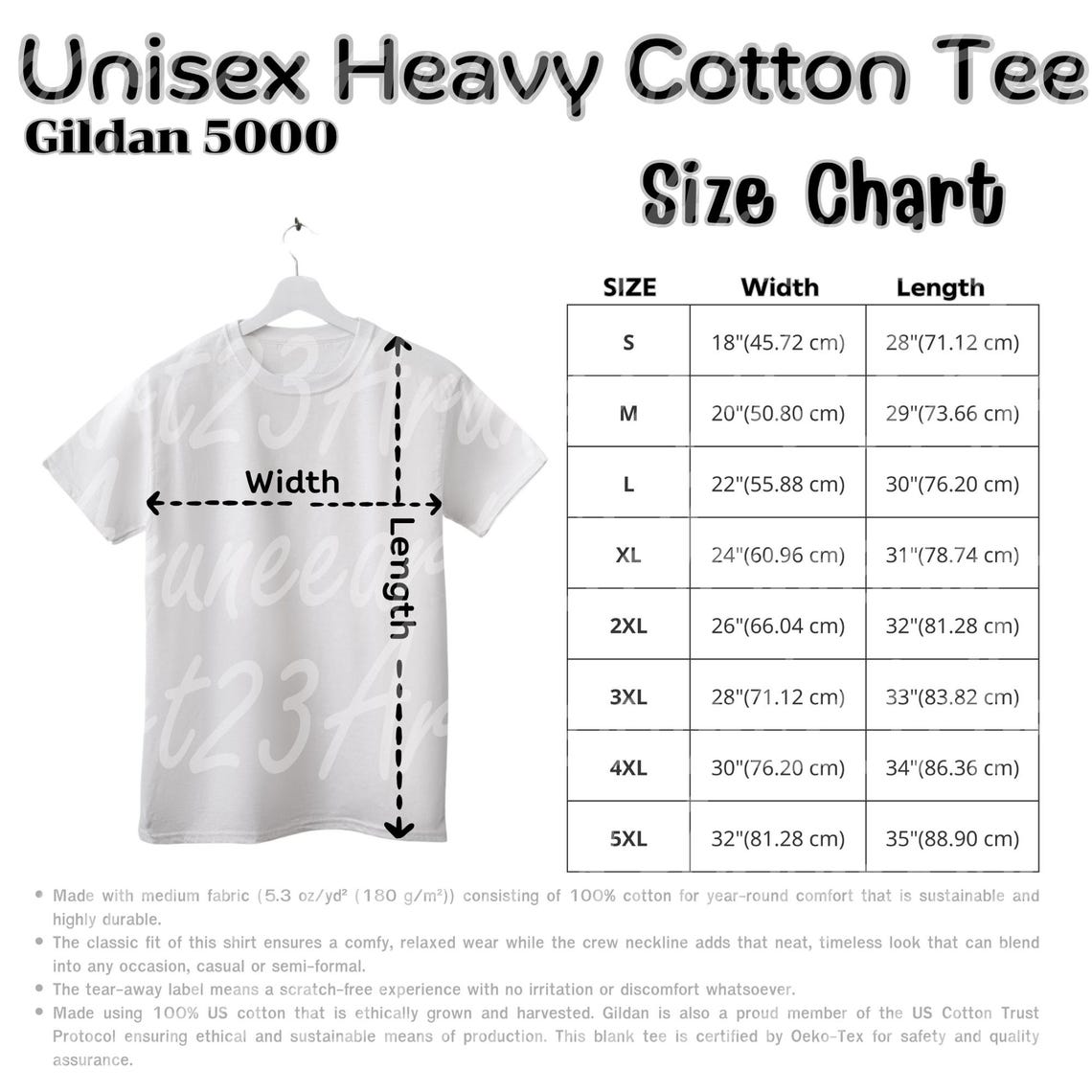 Size Chart Unisex Heavy Cotton Tee Gildan 5000 Size Chart Guide ...