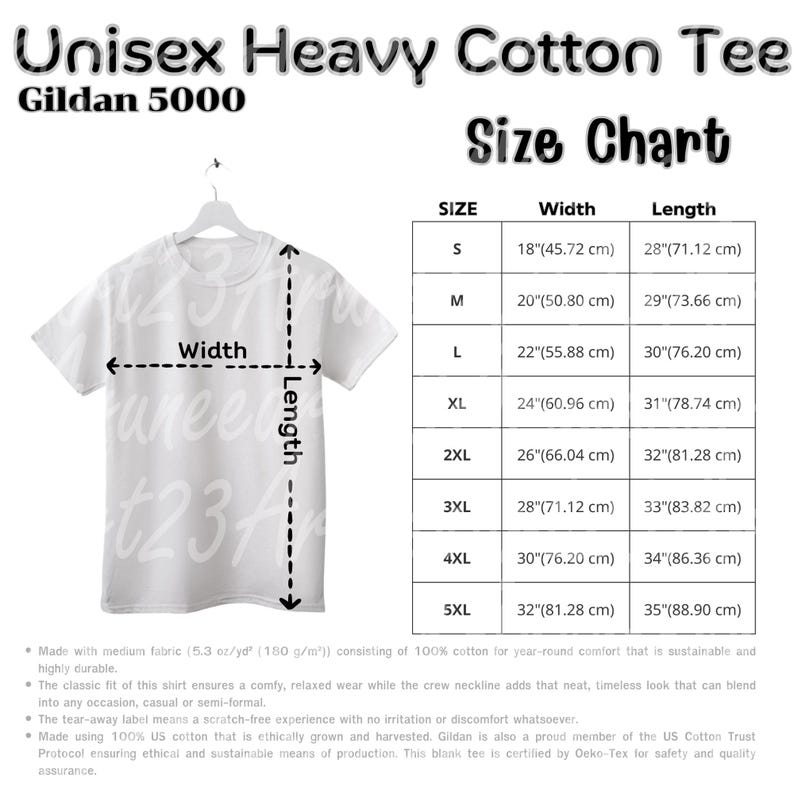 Size Chart Unisex Heavy Cotton Tee Gildan 5000 Size Chart Guide ...