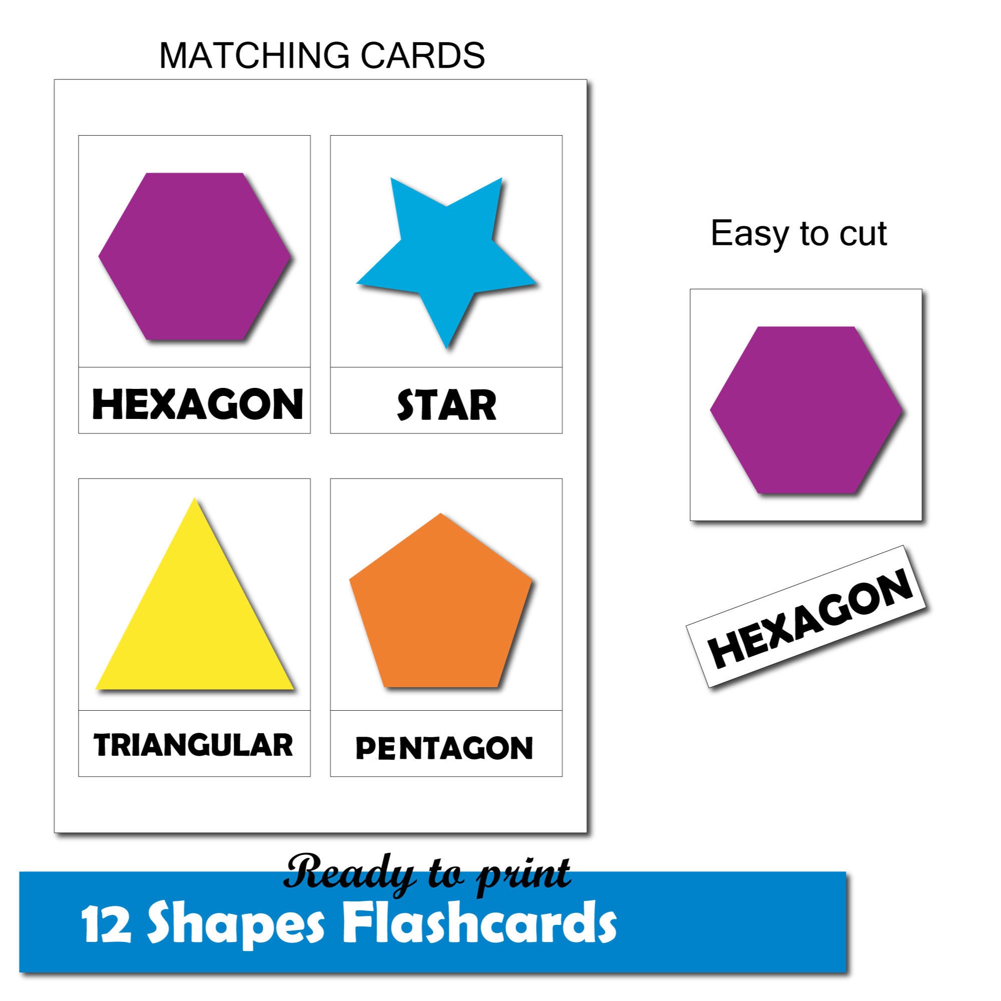 12 Shapes Colorful Flashcards,printable Download Card,learning Kit for ...