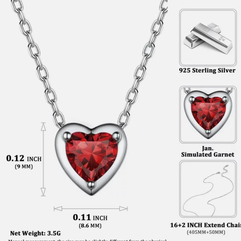 Cute Heart Shape Necklace, 925 Sterling Silver Necklace, Red Heart ...