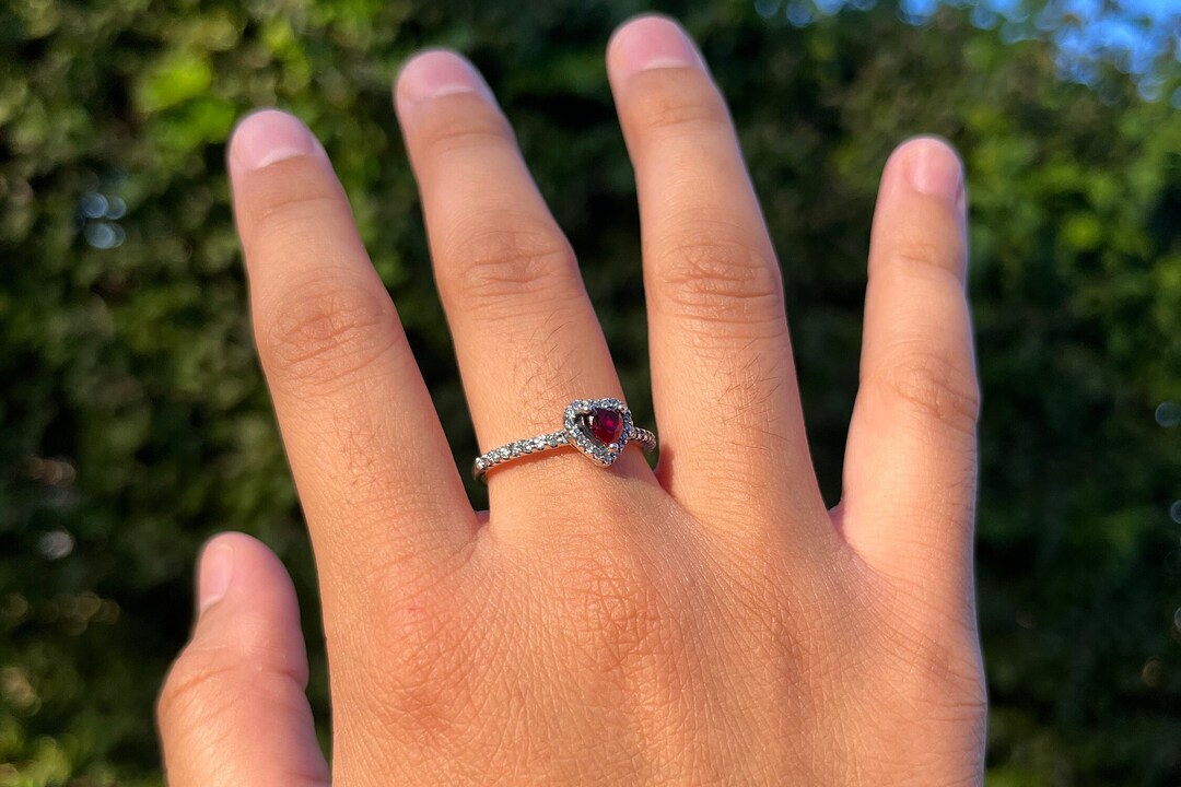 925 Silver Sterling Cute Red Heart Shape Ring Perfect for Gifts for Her, Christmans Ring ...