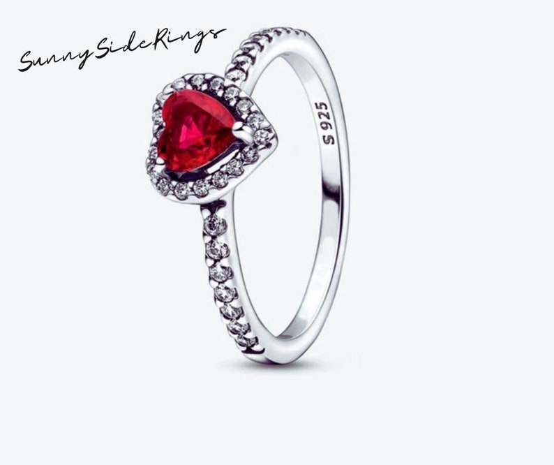 925 Silver Sterling Cute Red Heart Shape Ring Perfect for Gifts for Her ...