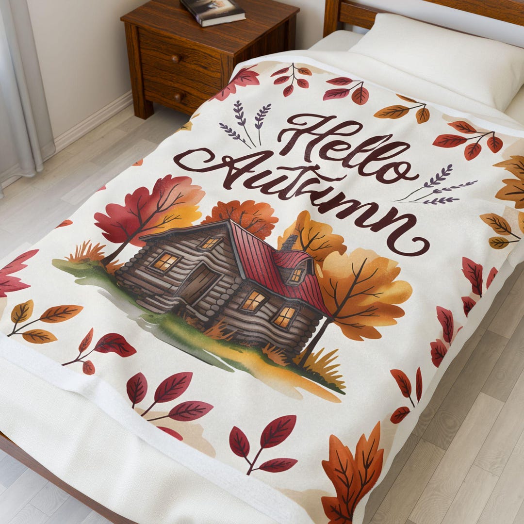 Hello Autumn Cabin Blanket Cozy Fall Throw Blanket Rustic Log Cabin ...