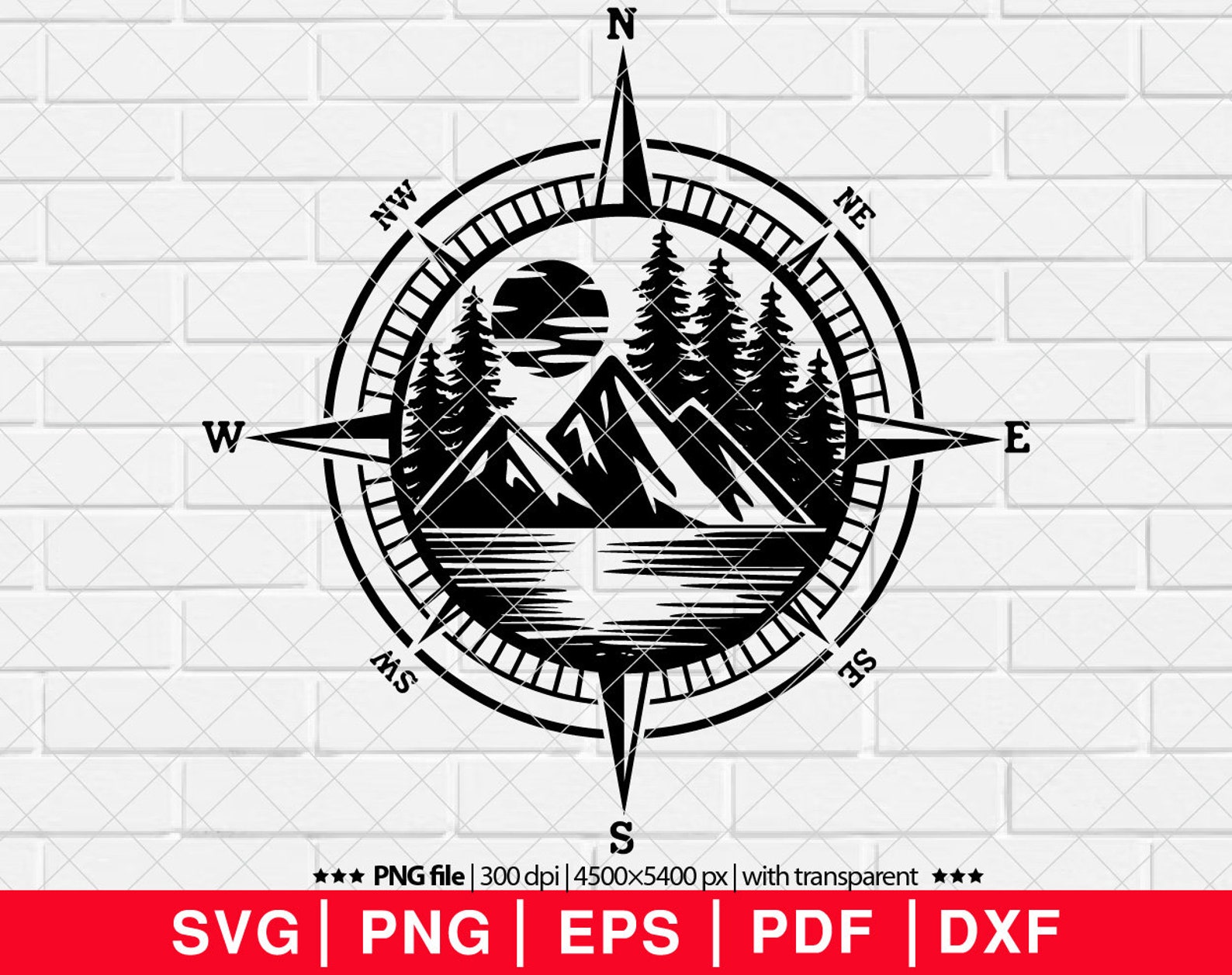 Compass and Mountains Scene SVG, Compass and Forest Svg, Nature Svg ...