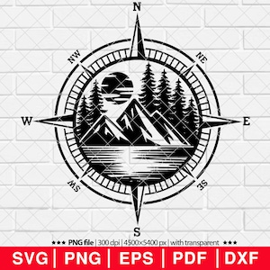 Compass and Mountains Scene SVG, Compass and Forest Svg, Nature Svg ...