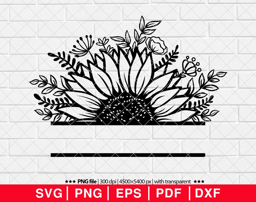 Half Sunflower SVG, Sunflower Border SVG, Split Sunflower Svg ...