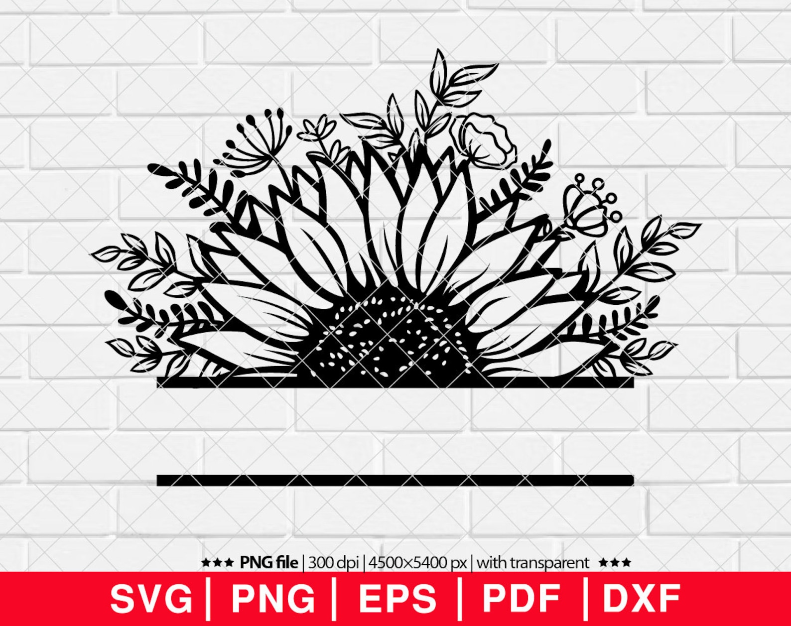 Half Sunflower SVG, Sunflower Border SVG, Split Sunflower Svg ...