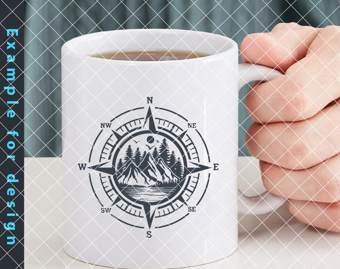 Compass and Mountains Scene SVG PNG, Compass and Forest Svg, Nature Svg ...