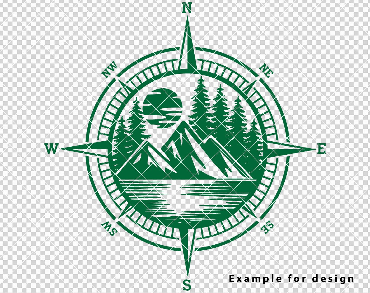 Compass and Mountains Scene SVG, Compass and Forest Svg, Nature Svg ...