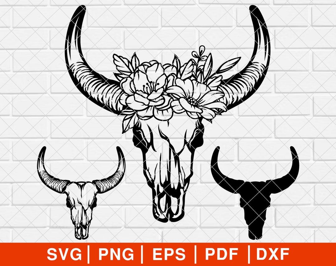 Bull Skull SVG PNG, Cow Skull Svg, Floral Bull Skull Svg, Longhorn ...