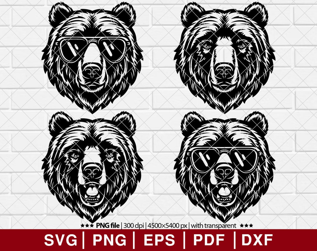 Bear With Sunglasses Svg, Bear Wearing Glasses Svg, Grizzly Bear Svg ...
