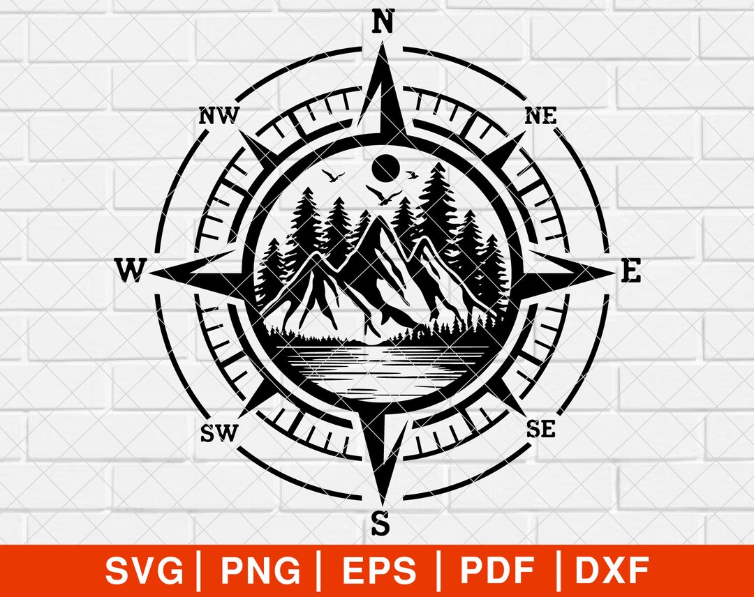 Compass and Mountains Scene SVG PNG, Compass and Forest Svg, Nature Svg ...