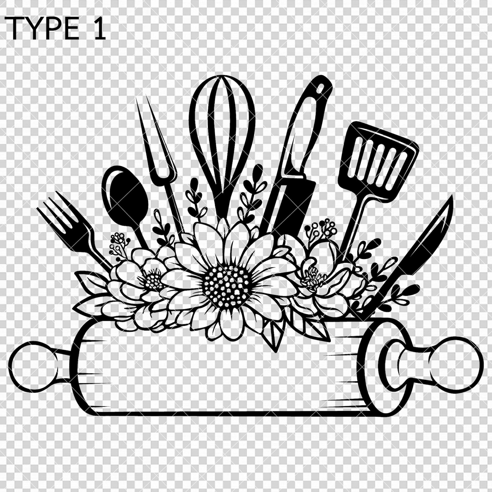 Floral Chef Tools SVG, PNG, Chef Tools Svg, Cooking Tools Svg, Chef ...