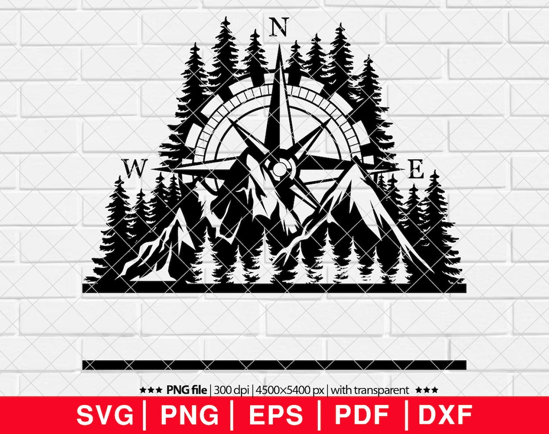 Compass and Mountains SVG, Mountain and Trees Svg, Wilderness Svg ...