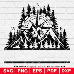Compass and Mountains SVG, Mountain and Trees Svg, Wilderness Svg ...