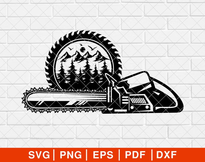 Chainsaw Scene Svg | Trees Clipart | Forest Cutter Cut File | Logger ...