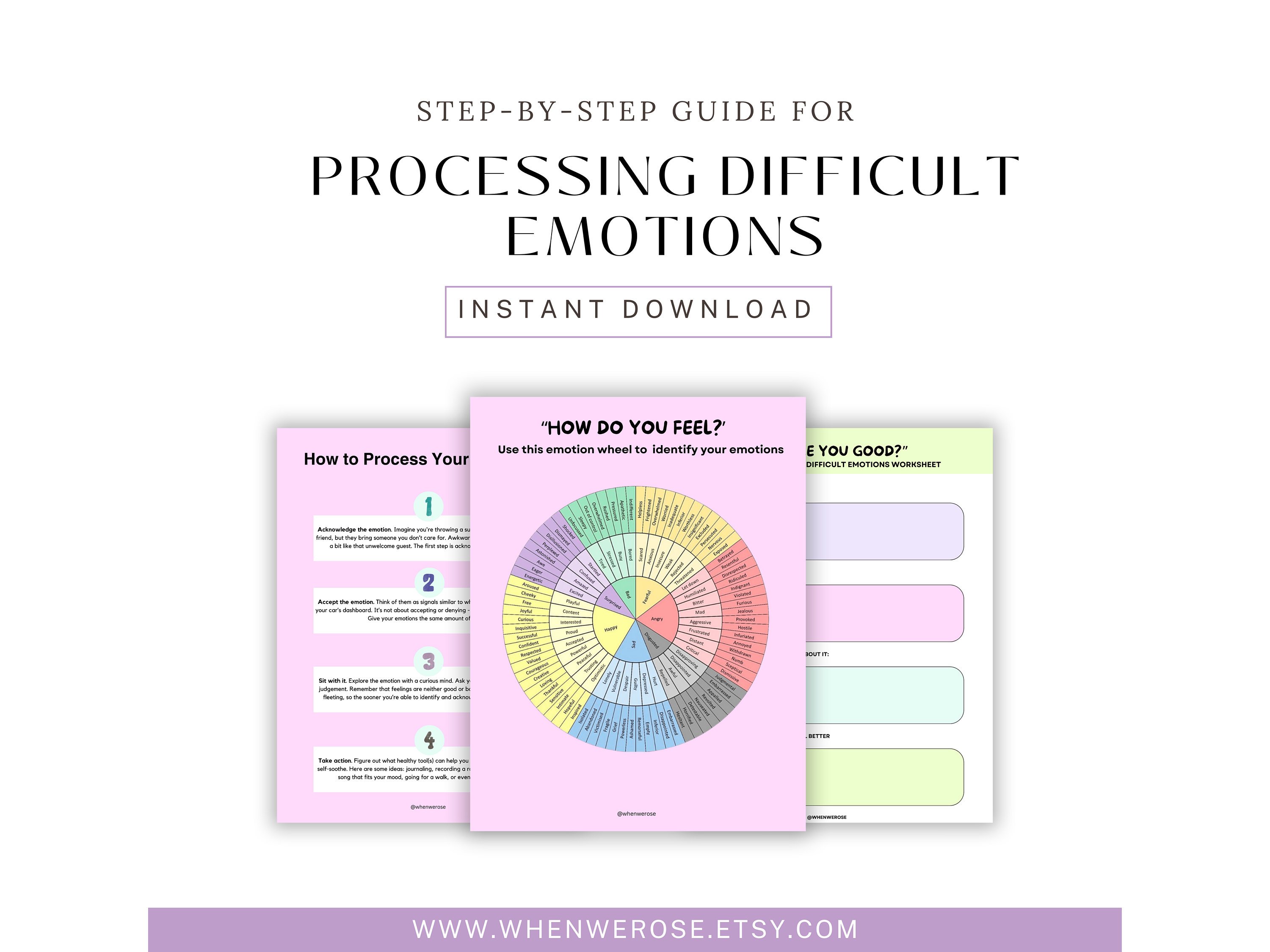 Processing Difficult Emotions Printable Worksheet Bundle, Emotional ...