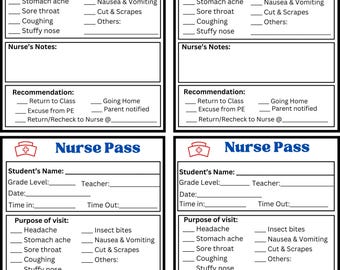 School Nurse / Health Office Pass | PDF Download | Pass FROM Nurse ...