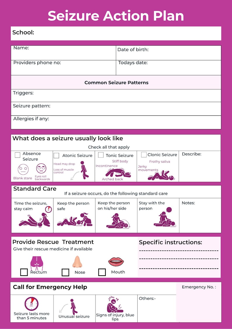 Seizure First Aid & Action Plan for Parent, Caregivers and School Guide ...