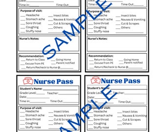 School Nurse Clinic Pass I Health Clinic Pass I Printable I Instant ...