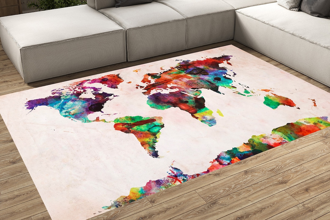 World Map Colorful Carpet, Abstract Pattern Rug, Dream Carpet, Living ...