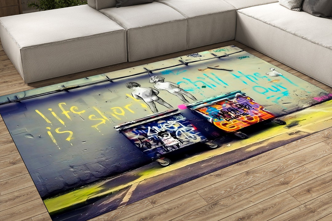 Chill the Out Rugs, Large Rug, Banksy Life is Short Rugs, Banksy Peeing ...
