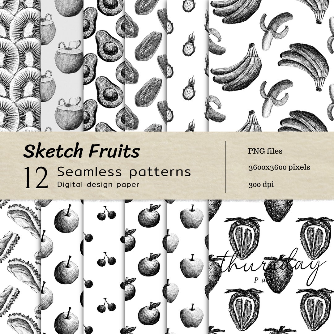 12 Sketch Fruits Seamless Paper, Sketch Backgrounds, Sketch Fruits ...
