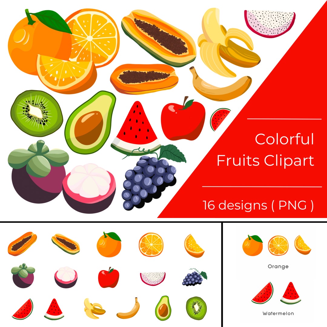 16 Colorful Fruits Clip Art, Design Bundle, Digital Art - Etsy