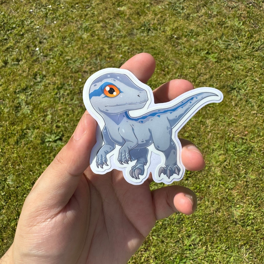 Blue Velociraptor Dinosaur Vinyl Sticker, Dinosaur Laptop, Water Bottle ...