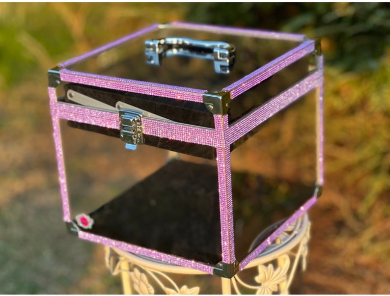 Purple Rhinestone Pageant Crown Box Tiara Display With Sash Holder Tray ...