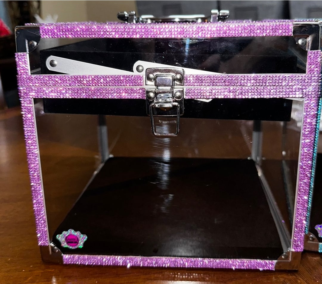 Purple Rhinestone Pageant Crown Box Tiara Display With Sash Holder Tray ...