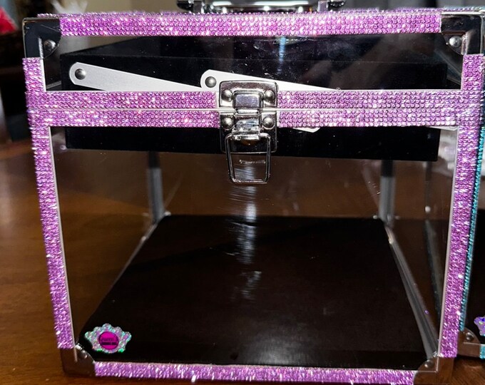 Purple Rhinestone Pageant Crown Box Tiara Display With Sash Holder Tray ...