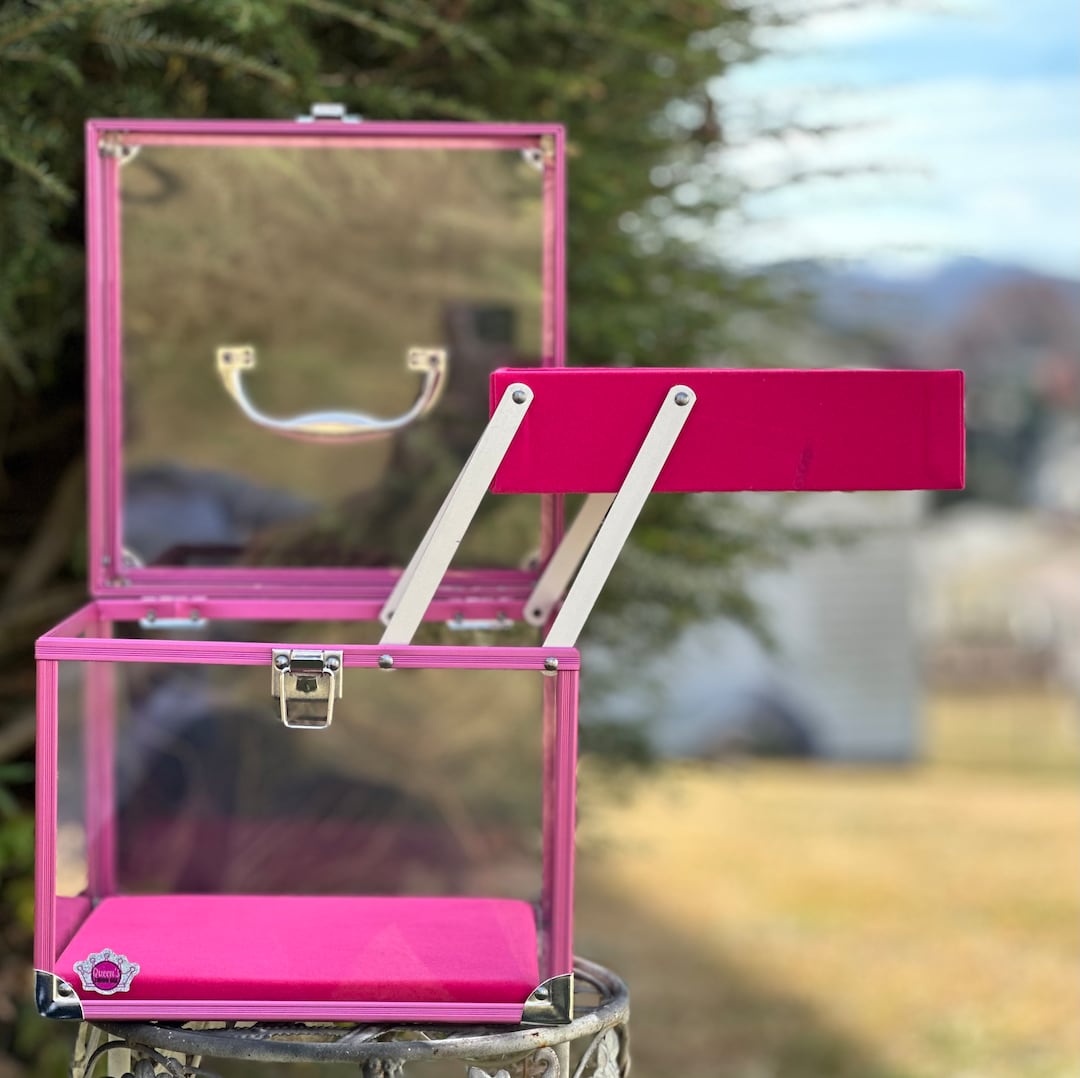 Pink Pageant Crown Box Travel Display Storage Carry Train Case Purse ...