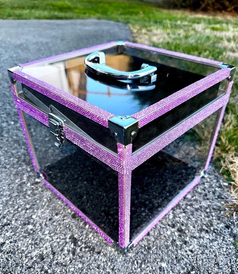 Purple Rhinestone Pageant Crown Box Tiara Display With Sash Holder Tray ...