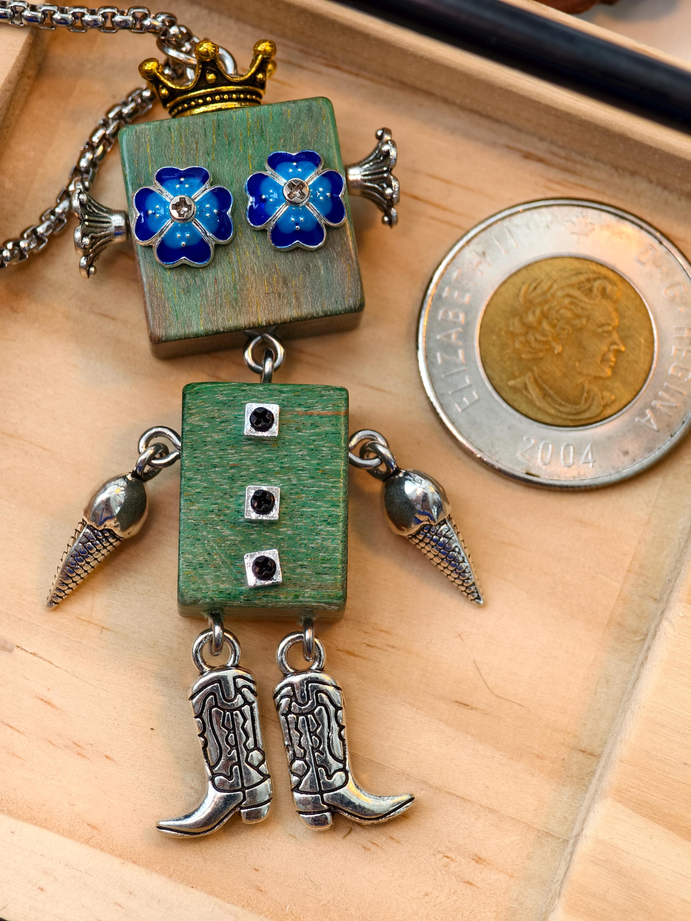 Wooden Robot Necklace – Handmade Robot Pendant, Quirky Jewelry Gift ...