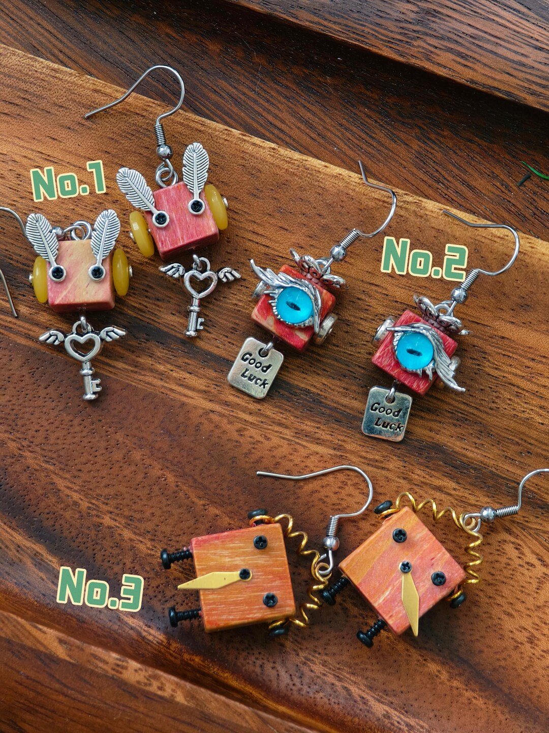 Handmade Wooden Robot Earrings – Quirky Lightweight Dangle Jewelry – 3 ...