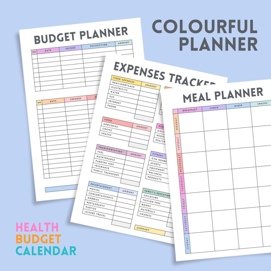 SET OF 3, Budget and Meal Planner, Expenses Tracker Printable ...