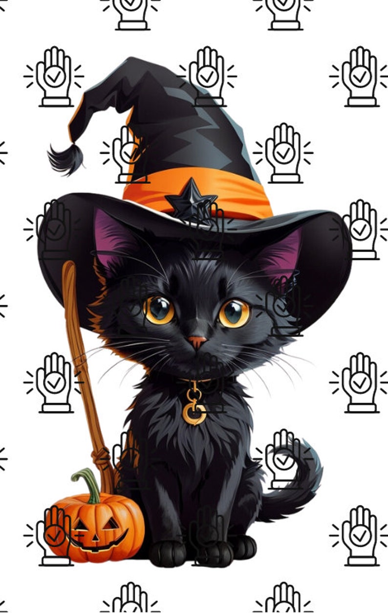 Halloween Black Cat Clip Art, PNG - Etsy