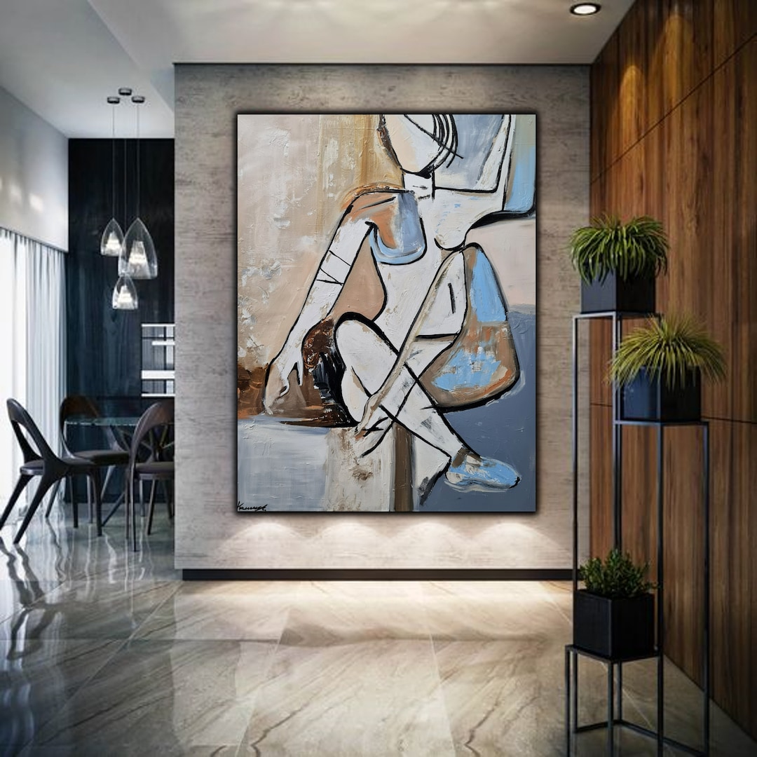 Abstract Sitting Woman Painting Digital Download, Heavy Texture Modern ...
