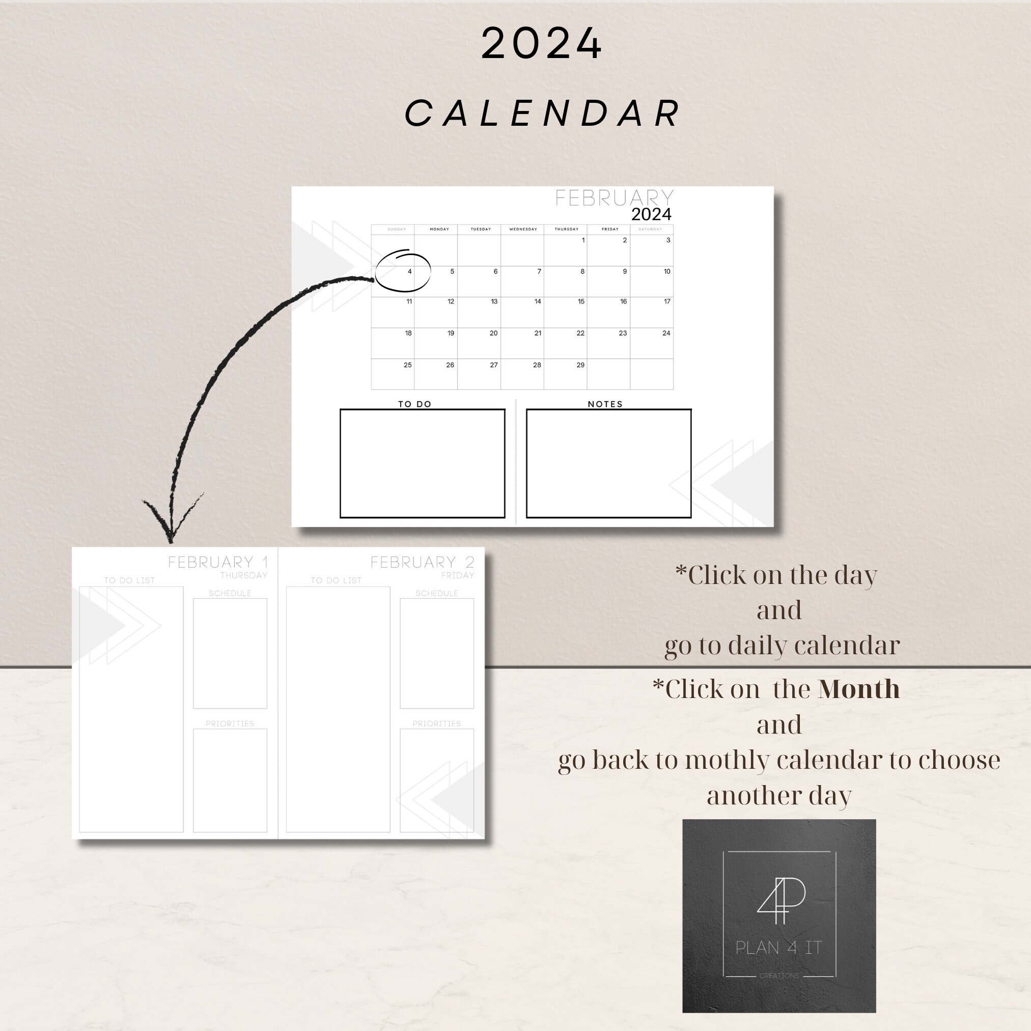 2024 Calendar Digital Printable A4 Horizontal Pdf Hyperlinks - Etsy