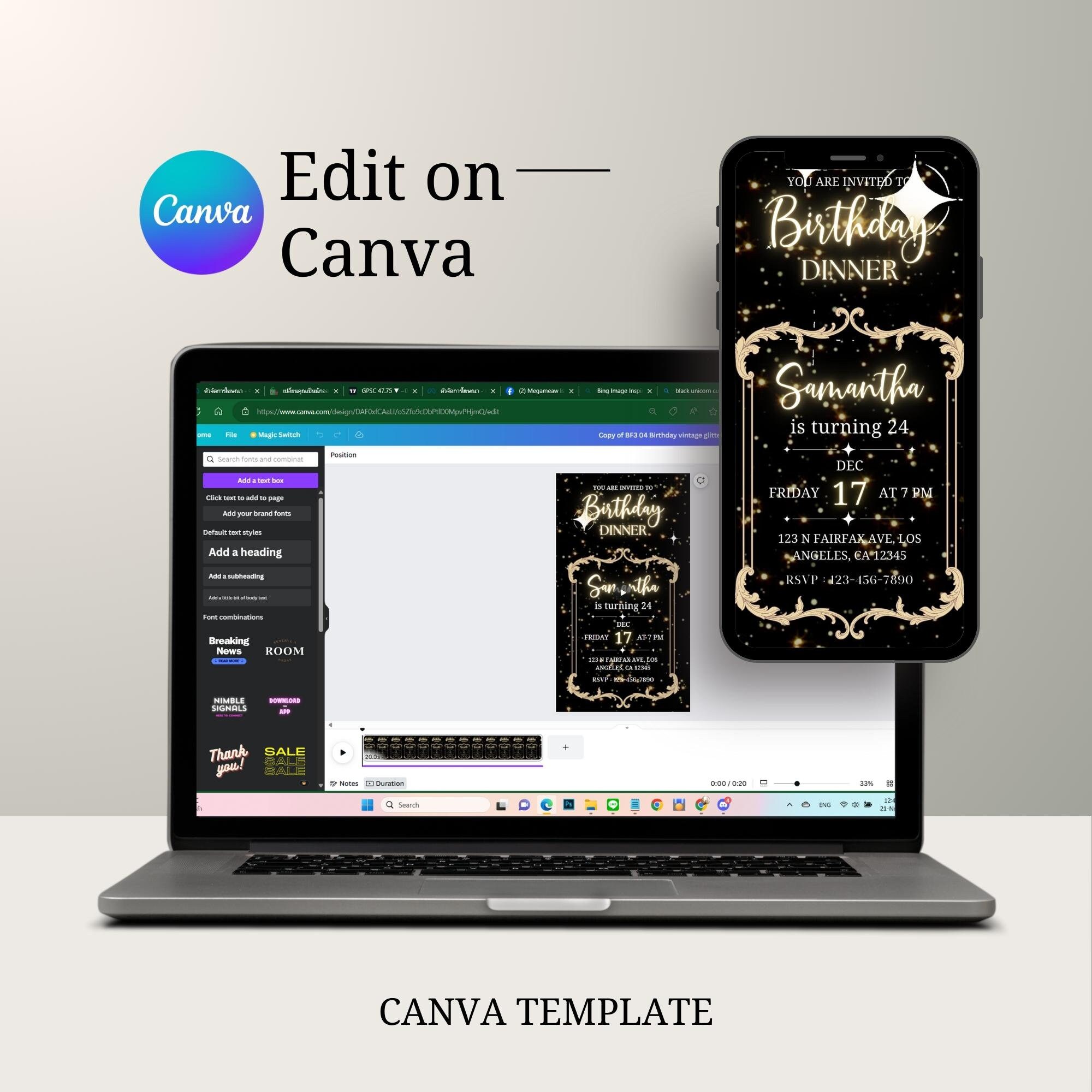 Video Birthday Invitation, Animated Birthday Party Invitation, Canva ...