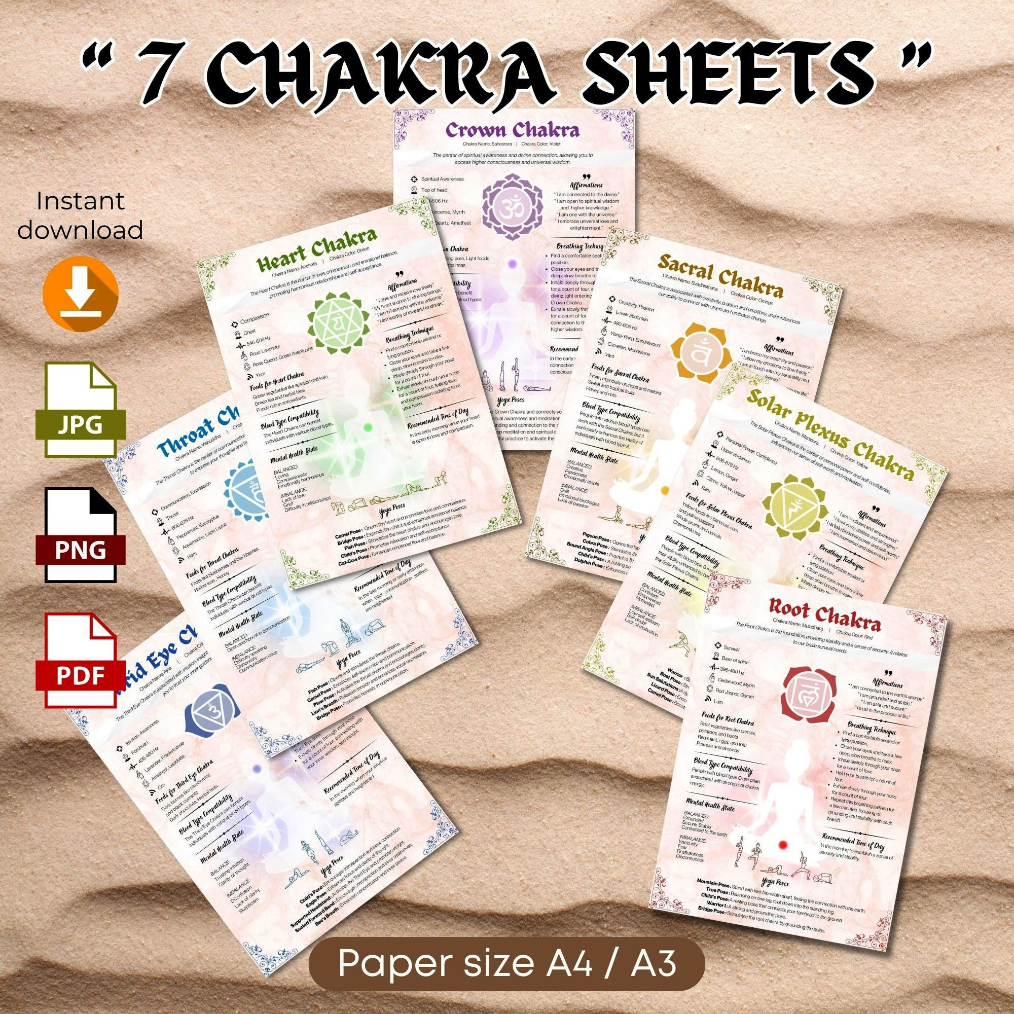 7 Chakra Guide Sheets - Yoga Poses of Chakras - Chakra Healing ...