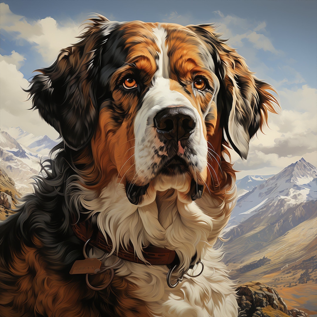 St Bernard Poster Painting of St Bernard in Alps Oil Painting Dog ...