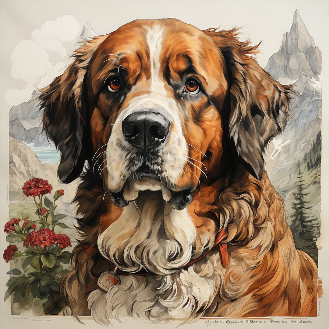 St Bernard Poster Painting of St Bernard in Alps Oil Painting Dog ...