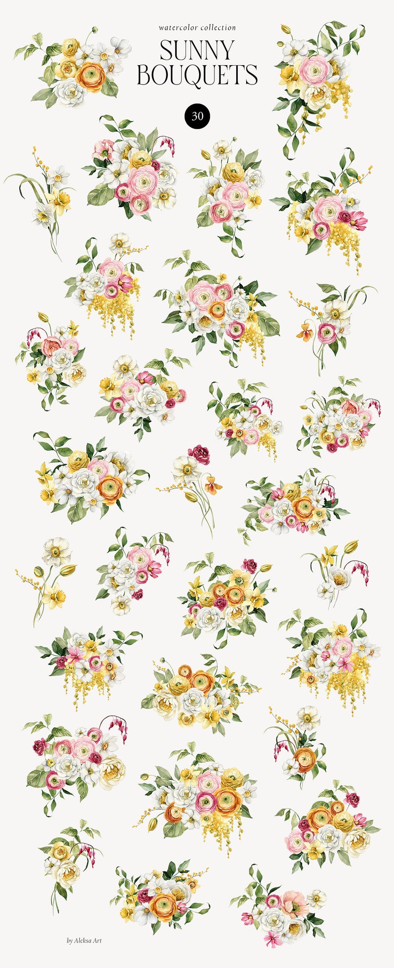 Spring Flowers Clipart Bright Watercolor Floral Elements Png Sunny ...