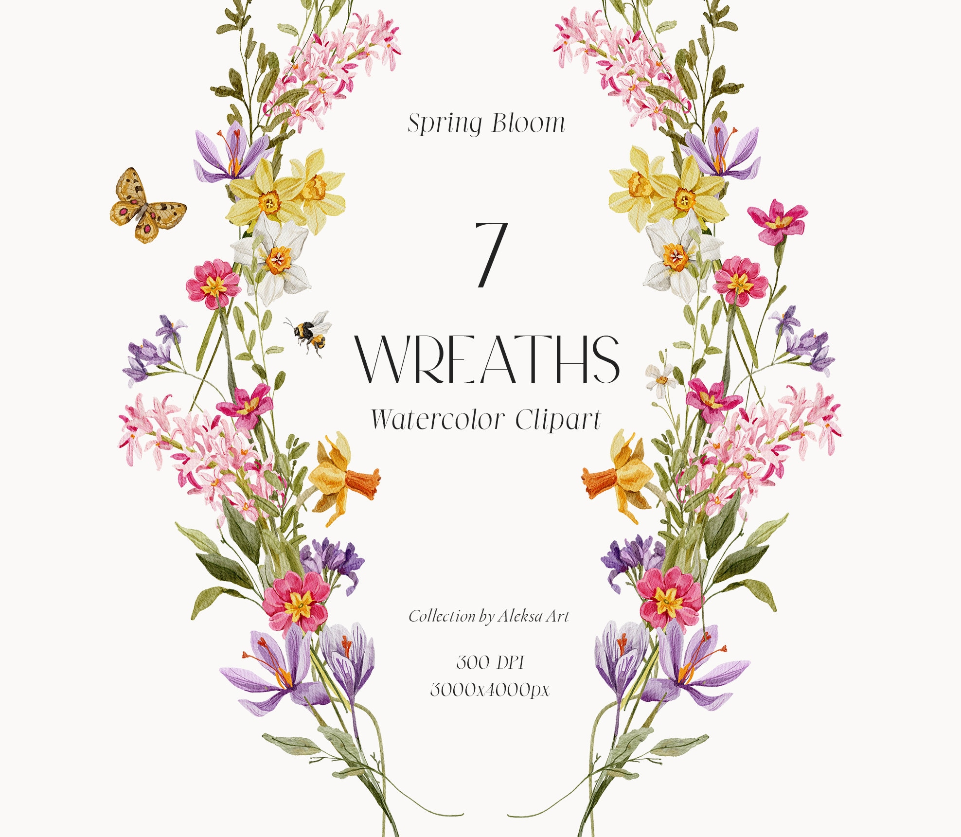 Spring Floral Wreath Clipart Watercolor Butterflies Spring Bright ...