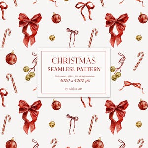 Christmas Digital Paper Witn Red Bows, Glass Christmas Balls, Christmas ...